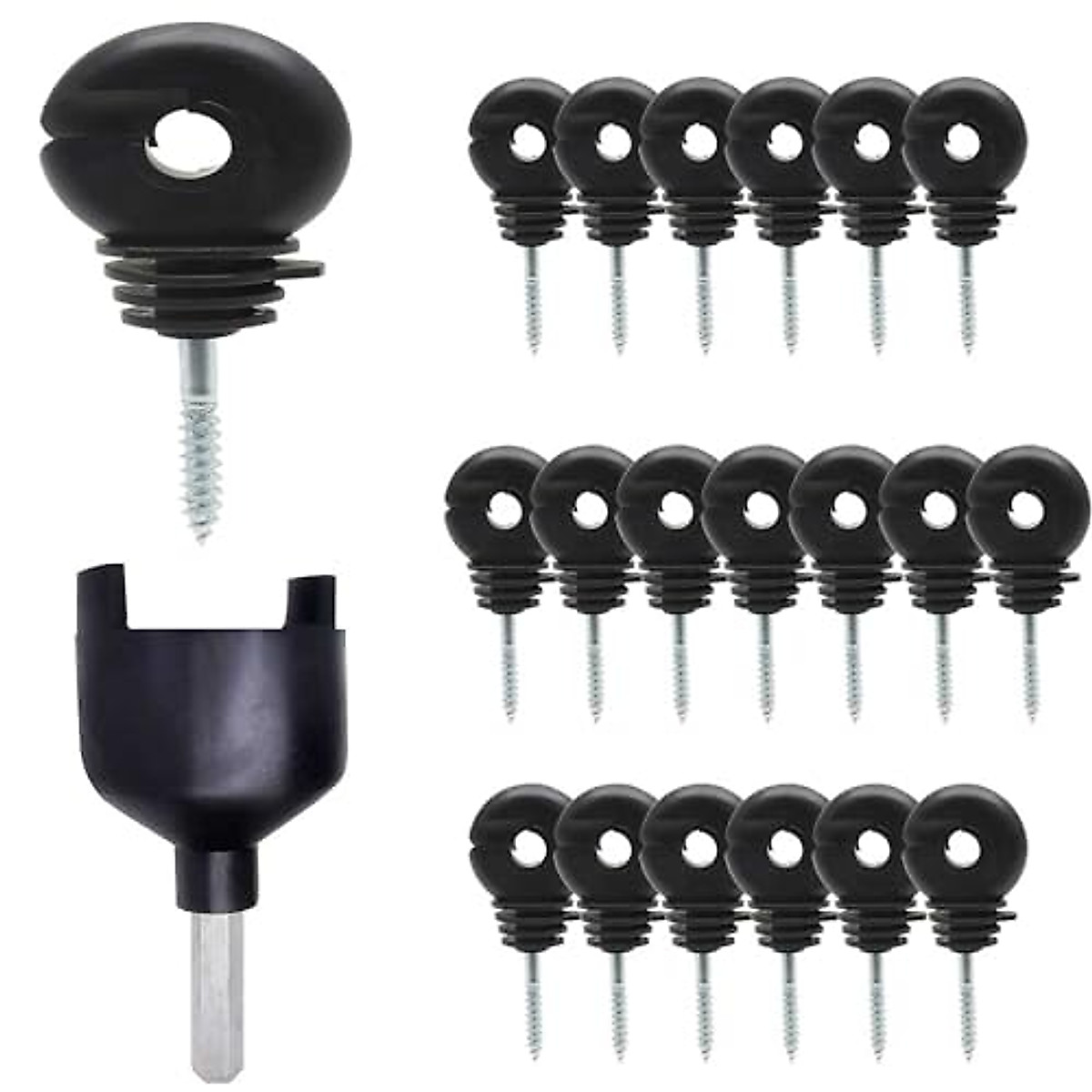 BIGJJIN 50Pcs Electric Fencing Ring Insulators, Screw Insulators, Screw-in Ring Insulators Electric Fence Accessories for Wood Post + 1pc Insulator Socket Tool