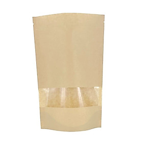 All Day Gourmet 100 pcs Kraft One Pound Stand Up Pouches, Ziplock Bags with Transparent Window, Reusable, ReSealable Tab Lock Brown Window Cookie Coffee Treat Bags-7.0X11.8 inches, ADGW1POUND