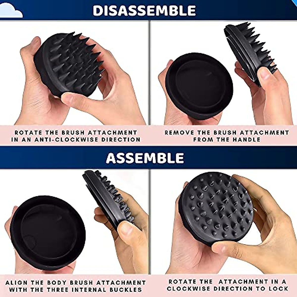 Soaab Head and Scalp Massager Shampoo Brush with Soft & Flexible Silicone Bristles for Hair Care and Head Relaxation, Ergonomic Scalp Scrubber, Exfoliator for Dandruff Removal and Hair Growth (Black)