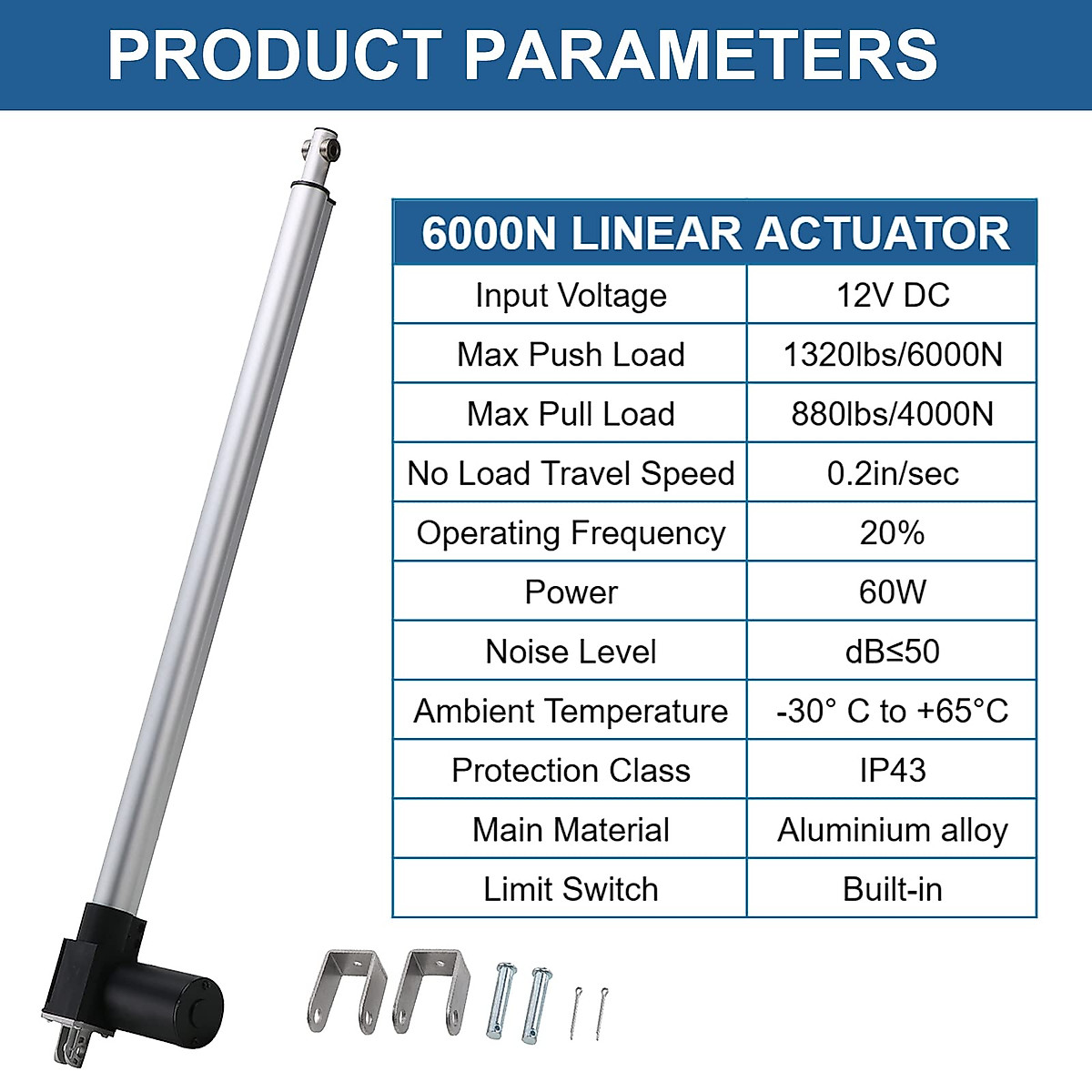 JQDML 32 Inch 32" Long Stroke Linear Actuator 24V 1320lbs/6000N Heavy Duty Speed 0.2"/sec Electric Actuator with Mounting Brackets for Massage Bed, Table Lift, Window Opener,Door Opener