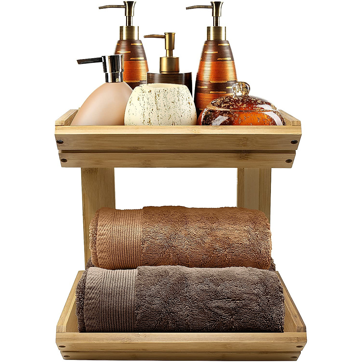 Sorbus Bamboo Fruit Vegetable Basket Kitchen Counter Stand 2 Tier Rack, Home Storage Tiered Bowl Display Tray Holder for Bread, Fruit, Vegetables & Snacks