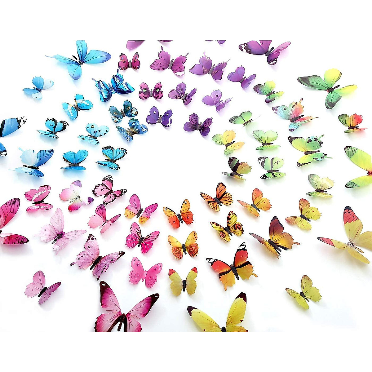60pcs Butterfly Wall Decor, Plastic Fake Butterflies Wall Art Artware Decorations for Birthday Wedding Christmas Party Decorations, Cake Decorations, Removable Stickers