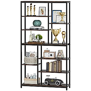 Tribesigns 79 Inches Tall Bookcase with Open Shelves, 9-Tier Industrial Bookshelf, 10 Cubes Etagere Storage Shelves Display Shelf for Home Office, Vintage Brown & Black