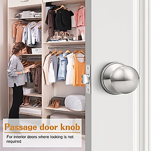Probrico Round Passage Door Knobs Interior Hall/Closet Door Handles Brushed Nickel Ball Knobs, 3 Pack