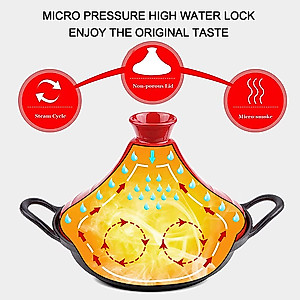 Moroccan Tagine Pot, 27cm Handmade Ceramic Tajine Pot Cookware with Lid and Dual Handle for Cooking and Stew Casserole Slow Cooker (Pink)