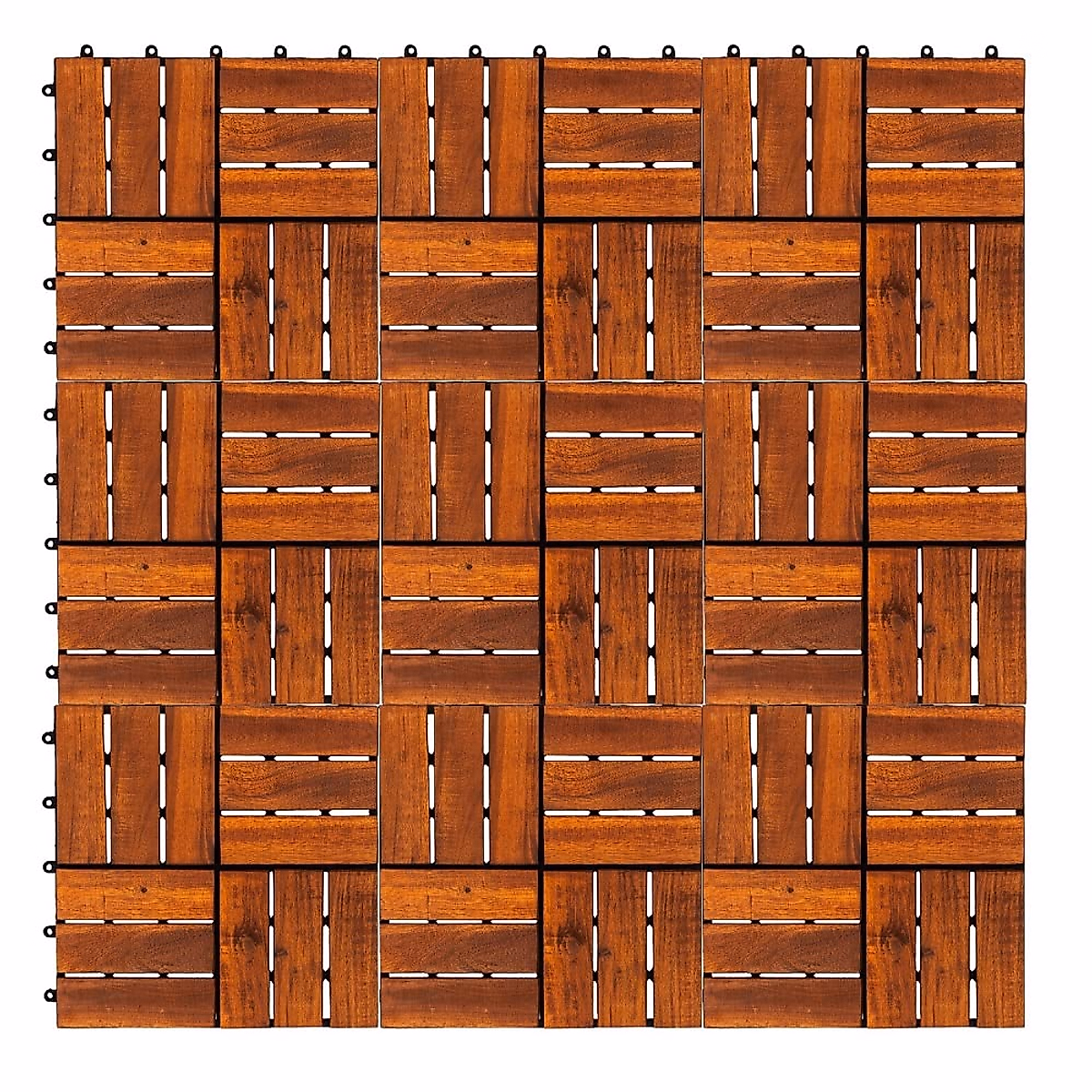 YAMAZING 12'x12' Solid Wood Interlocking Flooring - Acacia Hardwood Deck Tiles (Pack of 9), Indoor & Outdoor Use, Waterproof All Weather (9 Sq Ft)