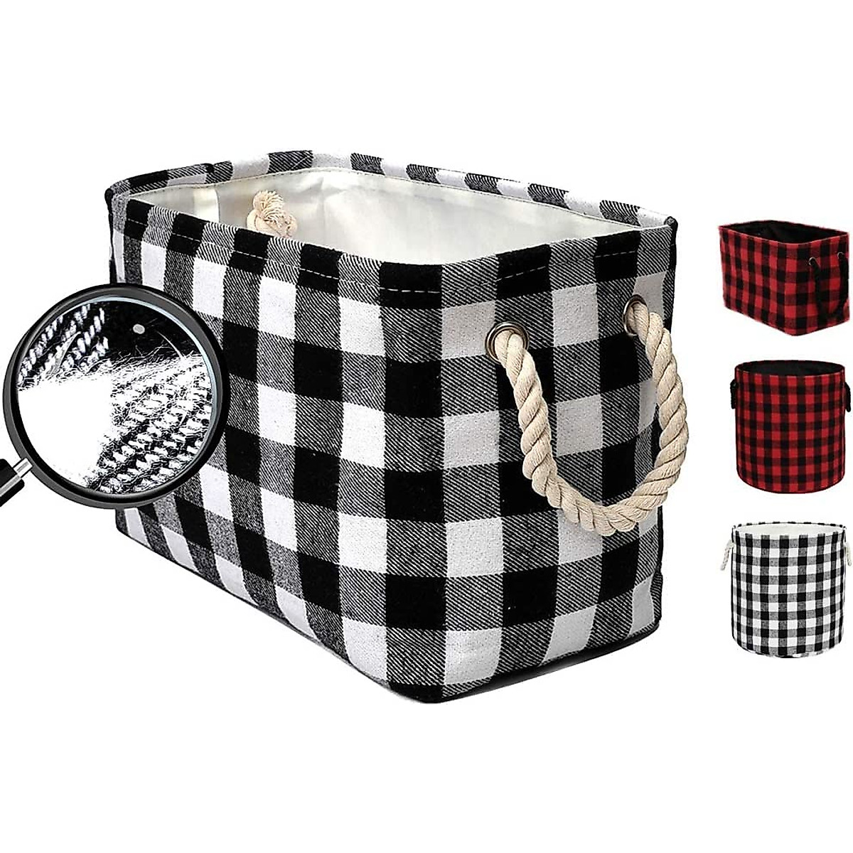 Rectangular Collapsible Storage Bins Woolen Fabric Storage Cubes Decorative Home Organization for Office, Bookcase, Shelf, Toys, Sundries, White Black Grid, M