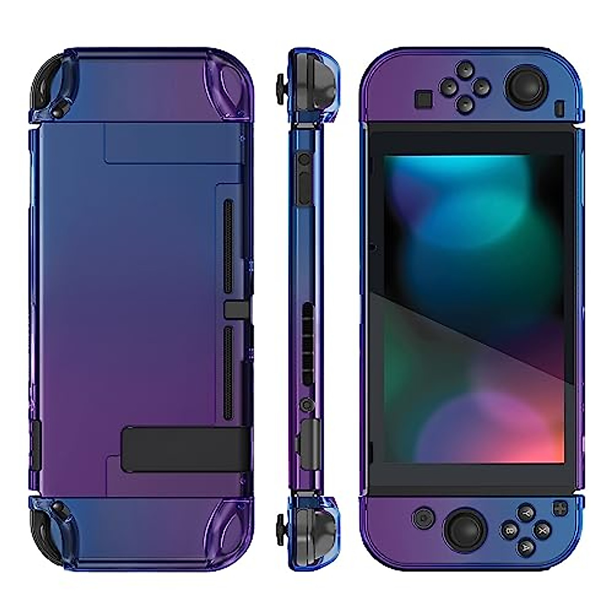 eXtremeRate PlayVital Back Cover for Nintendo Switch Console, Handheld Controller Protector Hard Shell for Joycon, Dockable Protective Case for Nintendo Switch - Gradient Translucent Bluebell