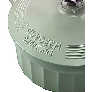 BUYDEEM CP521 Enameled Cast Iron Dutch Oven, Stylish Cupcake Design with 18/8 Stainless Steel Knob & Loop Handles, Perfect for Stewing, Roasting, Baking, 3 Quart (Cozy Greenish)