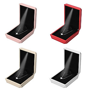 LamQee Necklace Box for Proposal Engagement Wedding Anniversary Birthday Valentine's Day LED Light up Velvet Diamond Pendant Necklace Storage Display Case - Gold
