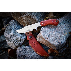 Elk Ridge - Outdoors Fixed Blade Knife - 9.5-in Overall, Mirror Finished Stainless Steel Blade, Full Tang, Wood Handle, Leather Sheath - Hunting, Camping, Survival - ER-052