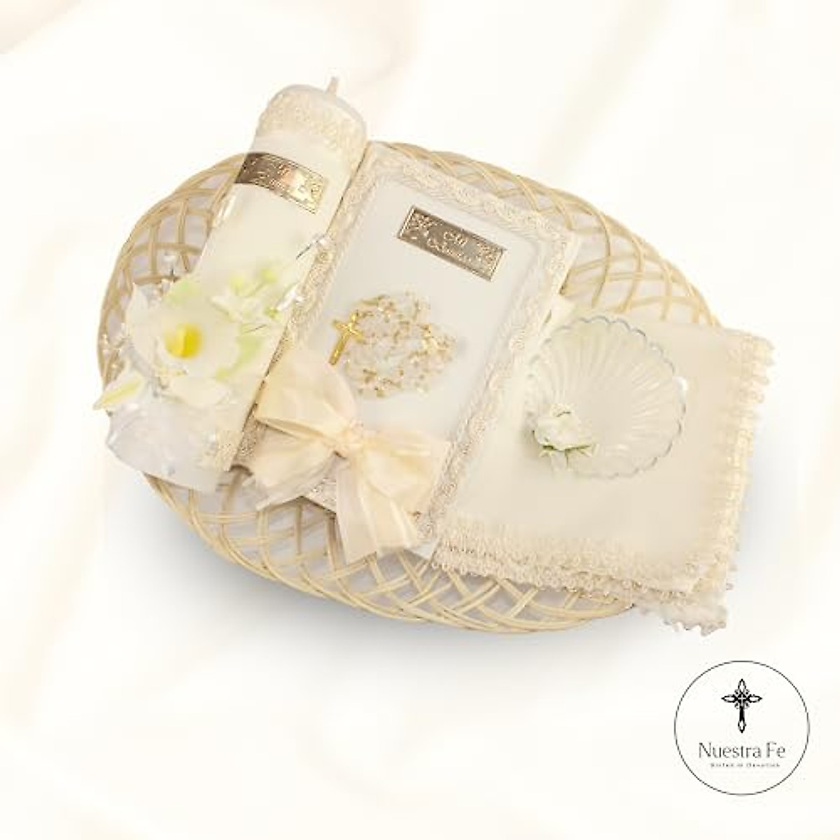 5 Pcs Ivory/Cream Baptism Candle Set for Boys and Girls - Velas para bautizo - Vela de bautizo para niño - Vela para bautizo de niña - Catholic Baptism Candle Set Girl - Baptism kit Baptism Bible