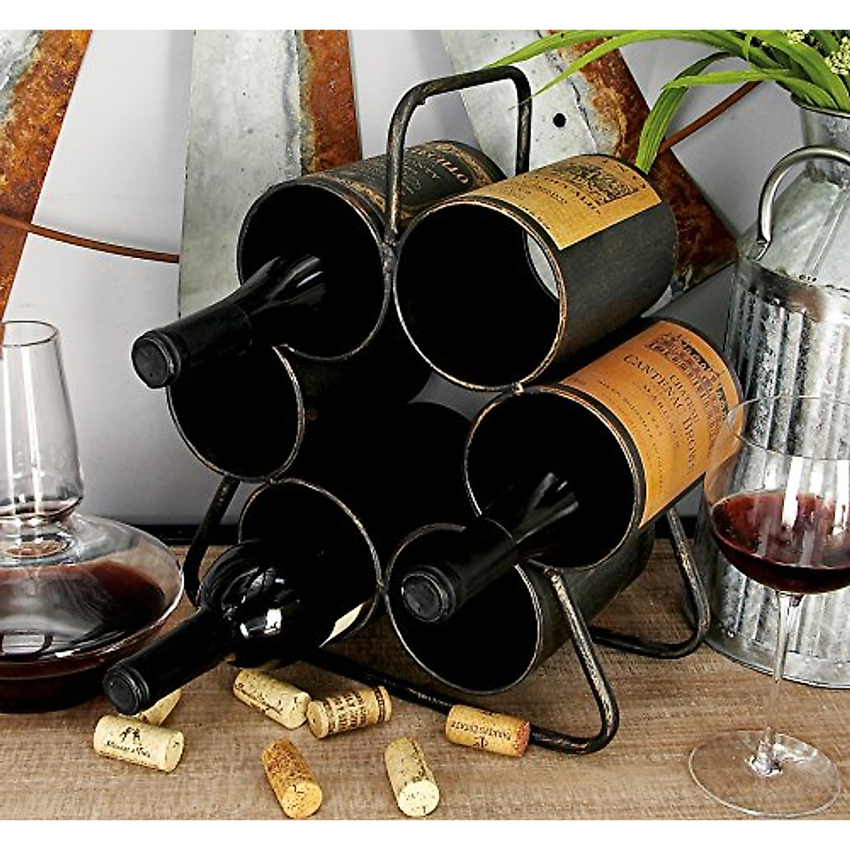 Deco 79 Metal 6 Bottle Wine Rack, 12" x 6" x 14", Black