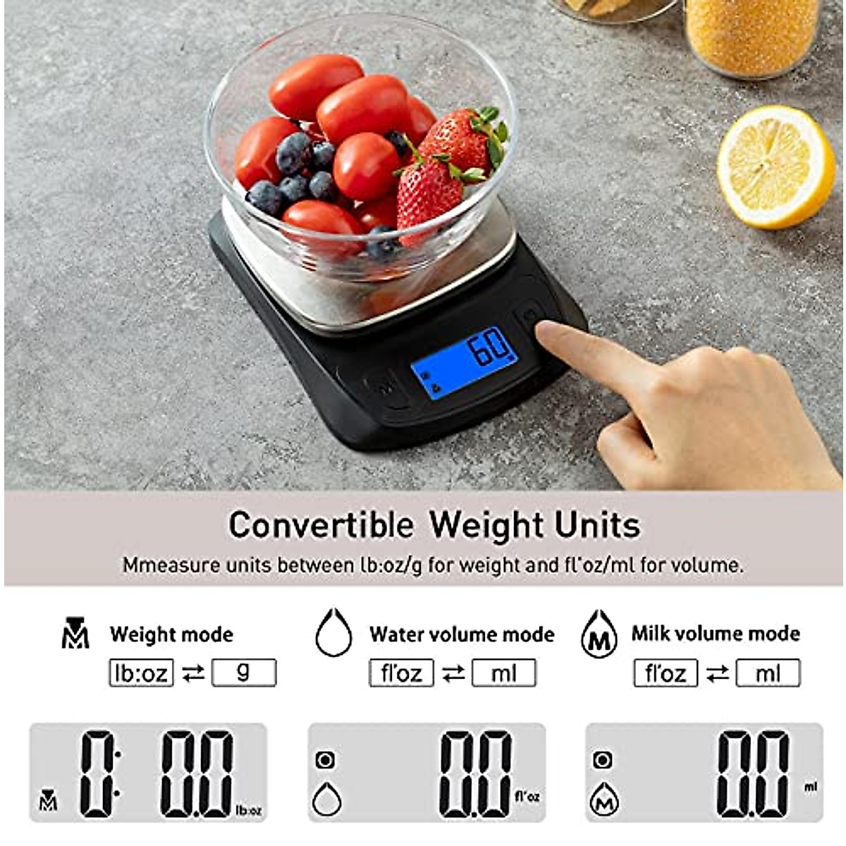 NUTRI FIT Ultra Slim Kitchen Scale Digital Food Weight Scale for Baking Cooking in Grams and Ounces Tare & Backlit LCD Display 11lb 5kg Capacity- Black/Stainless Steel