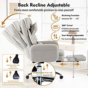 High Back Office Chair -500 LBS Big and Tall Executive Office Chair, Ergonomic Computer Desk Office Chair, Adjustable Lumbar Support, Heavy Duty Metal Base, Armrest Side with 4 Storage Bags,Light Grey