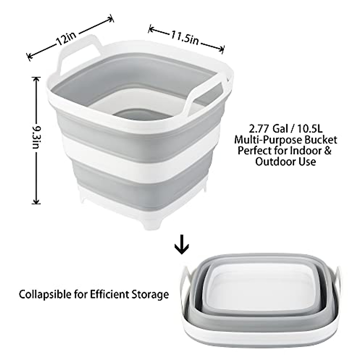 2 Pack Collapsible Ice Bucket with 2.77 Gal / 10.5L Each, Foldable Bottle Drink Cooler for Wine, Beer and Champagne, Space Saving Tub for House Cleaning, Outdoor Waterpot for Garden or Camping