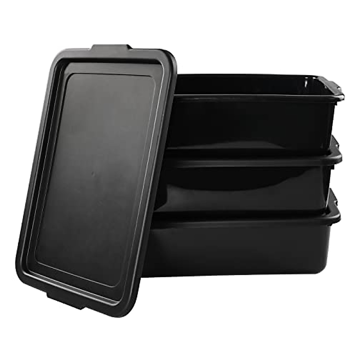 Idomy 3-Pack 13 L Black Commercial Bus Tub, Plastic Bus Box with Lids