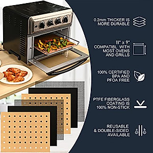 WMKGG 6 Pack Air Fryer Oven Liners Set, 9 x 11 Inch Reusable Non-Stick Toaster Oven Mats Compatible with Cuisinart, Breville, Ninja Foodi, Kalorik, Emeril Lagasse