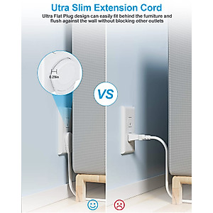 Flat Plug Power Strip - Ultra Thin Flat Extension Cord, 3 USB Wall Charger(1 USB-C) for Cruise Ship Essentials, 5 ft Low Profile Extender, Charging Station Compact for Home,Dorm,Travel Accessories