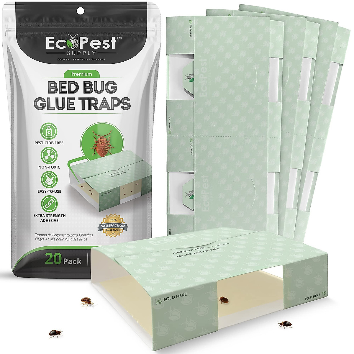 Bed Bug Glue Traps – 20 Pack | Sticky Pest Control Trap and Bed Bug Killer | Adhesive Crawling Insect Interceptors, Trap, Monitor, and Detector for Treatment of Bed Bugs and Other Indoor Pests