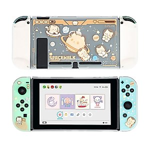 GeekShare Protective Case for Switch Slim Cover Case Compatible with Nintendo Switch and Joy-Con - Shock-Absorption and Anti-Scratch - Space Cat (for Switch 2017)