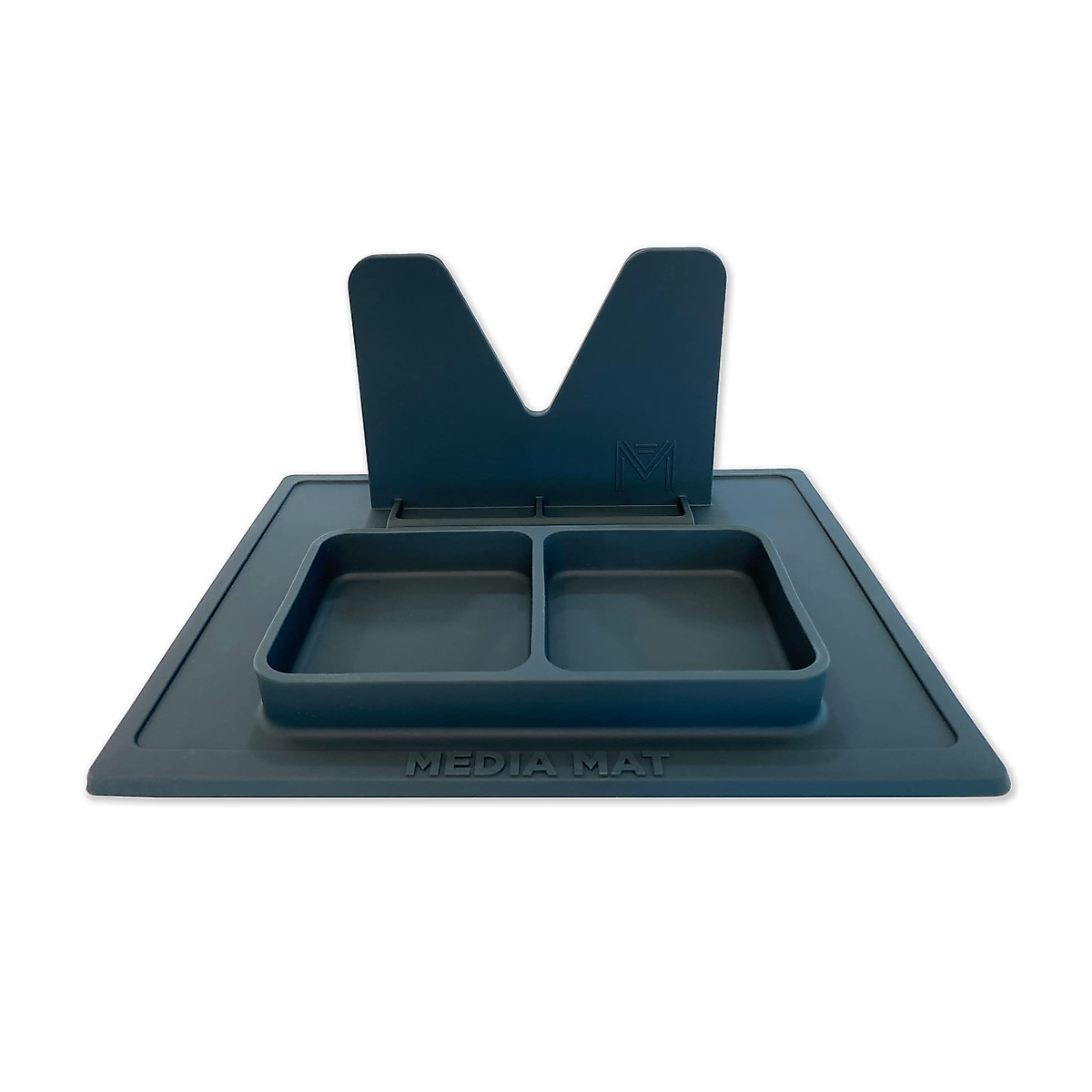 Media Mat - Silicone Food Placemat with Built-in Tablet/Phone/Media Stand for Kids, Toddler, Baby (Charcoal) Dishwasher Safe, Easy to Clean