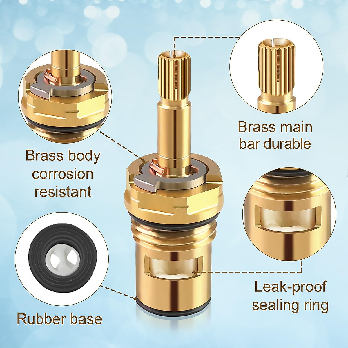 2 Sets Faucet Valves Faucet Cartridge with American Standard 994053-0070a or 994053-0070a/H Bathroom Kitchen Bathtub Faucet Stem Replacement, Brass, 4z-24h Hot and Cold Replacement Stem
