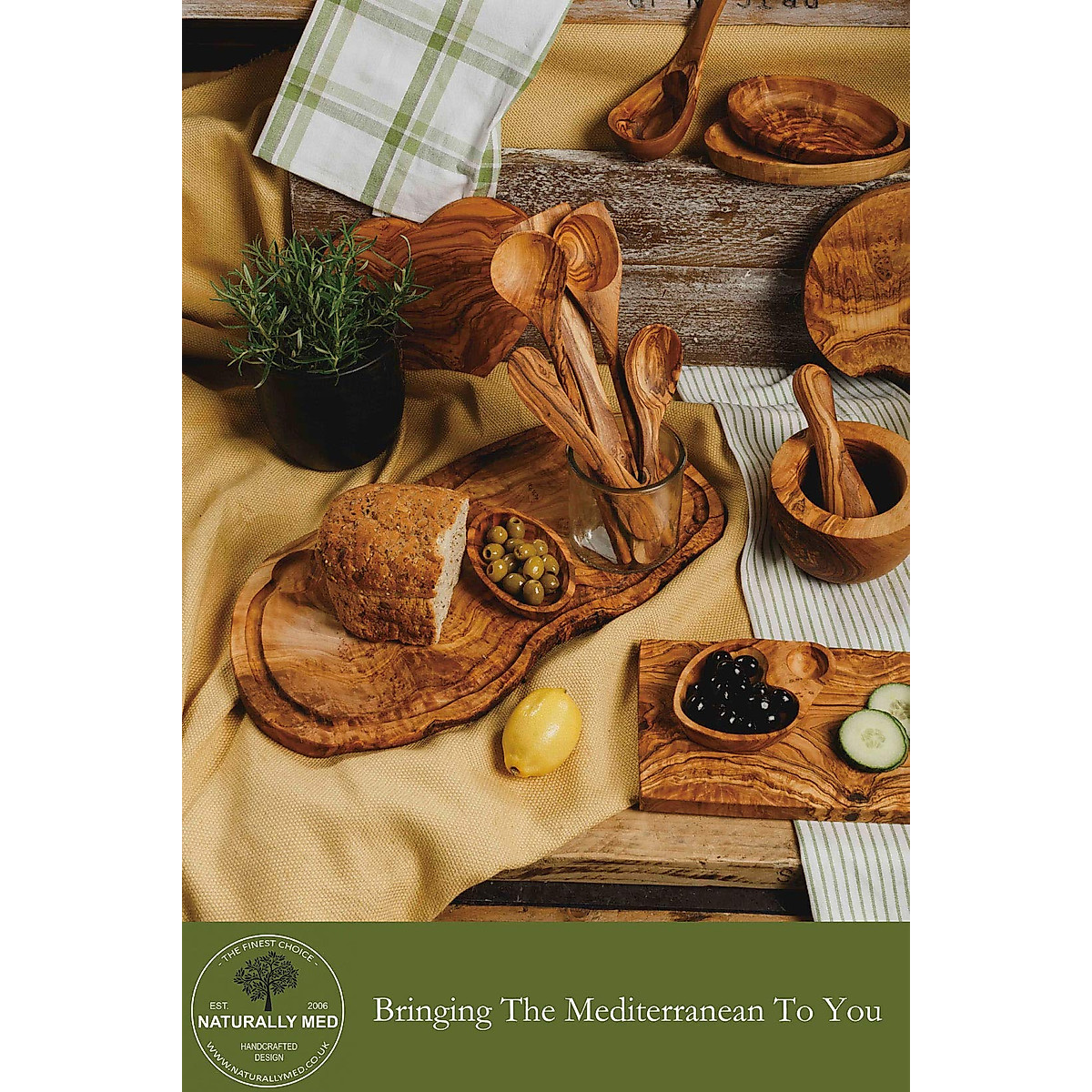 Naturally Med Olive Wood Cutting Board/Cheese Board, 14" L