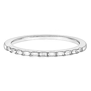 TIGRADE Half Eternity Ring for Her, Baguette Cubic Zirconia Anniversary Ring, Minimalist Bridal Statement Band Ultra Thin Stacking Ring (Silver, Size 7)