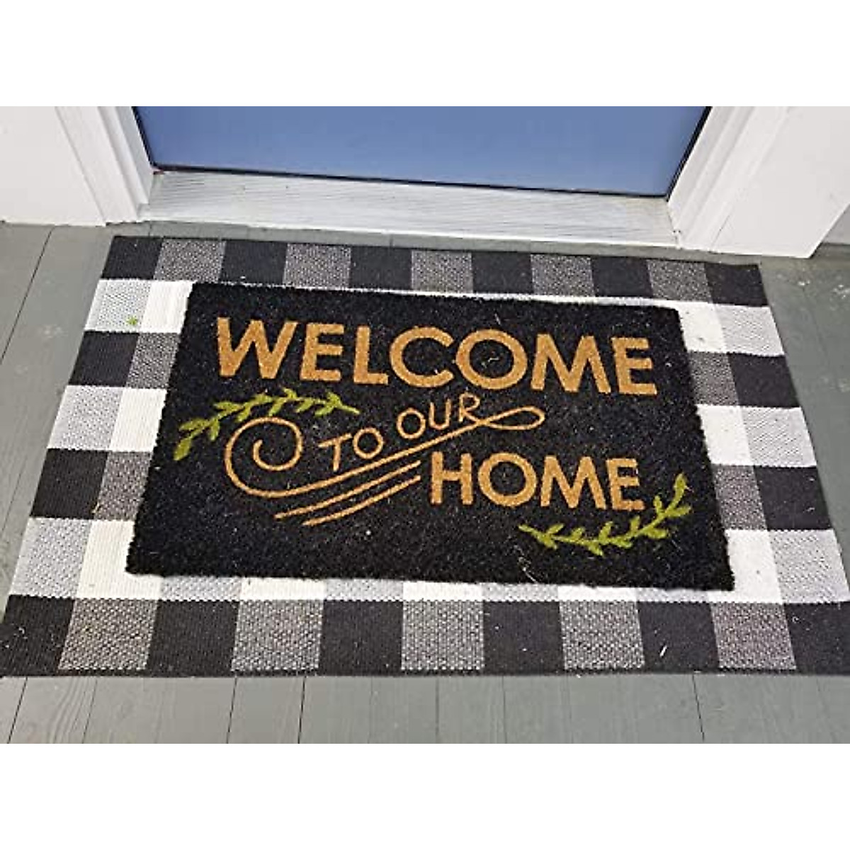 Buffalo Plaid Rug 28 x 43 Inch for Layered Hello Door Mats Washable Black and White Checked Indoor or Outdoor Rugs Carpet for Front Door Entryway