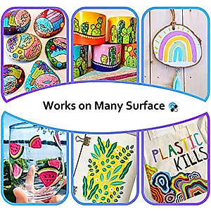 Emooqi Acrylic Paint Pens, Set of 12 Pcs Paint Markers Pens for Rocks, Craft, Ceramic, Glass, Wood, Fabric, Canvas -Art Crafting Supplies