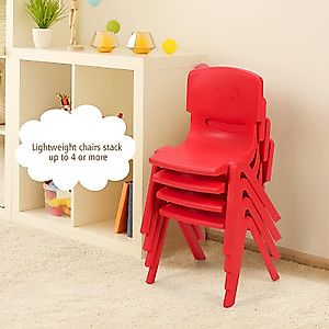 HONEY JOY Kids Table and 4 Chair Set, 48 x 24 Inch Children Rectangular Study Table with Stackable Seats, 4 Pcs Plastic Activity Toddler Furniture Set for Playroom Daycare, Gift for Boys Girls (Red)