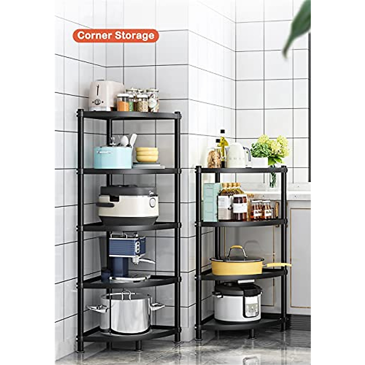 SHELF 5 Tier Kitchen Corner Shelf Rack Multi Layer Pot Rack for Organizer Cookware Stand Stainless Steel Shelves Holder