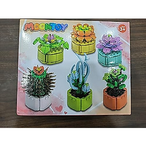 MOONTOY Succulents Artificial Plants Set Building Blocks Toys, 6 Packs Birthday Gifts for Adults Kids, Succulent Botanical Collection Flower Bouquet Kit Home Office Decor Bonsai Creative Gift (521PCS)