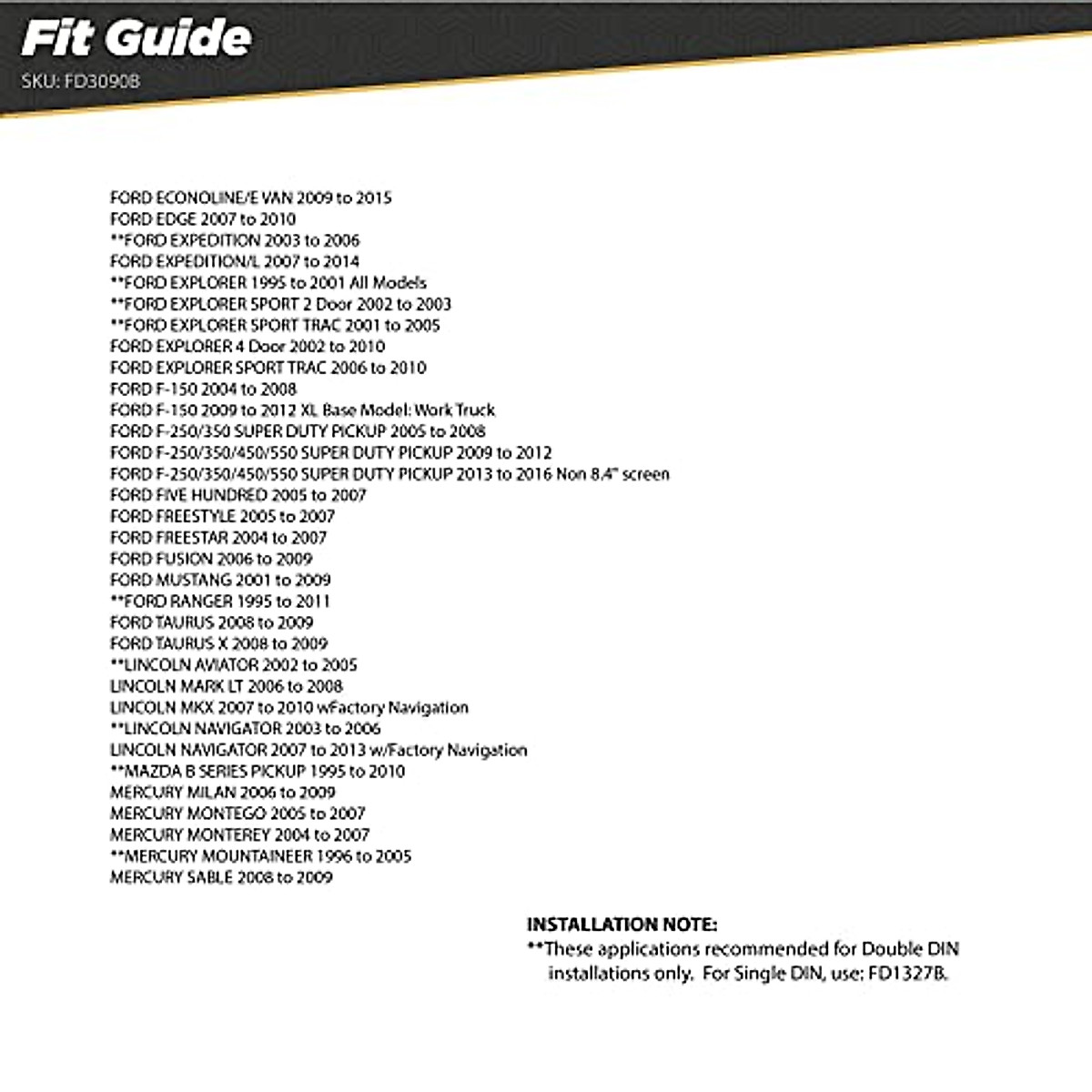 Scosche FD3090B Compatible with Select 1995-2016 Ford, Mercury, Lincoln and Mazda Double DIN & DIN+Pocket Dash Kit Black