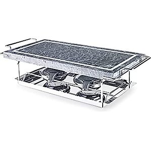 Ibili Raclette Stone Table Grill - Non-Stick Flat Top Marble Surface, Made in Spain, Removable Cooking Stone, Fast Heating & Adjustable Temperature, Indoor/Outdoor Use - Includes 2 Burner Set