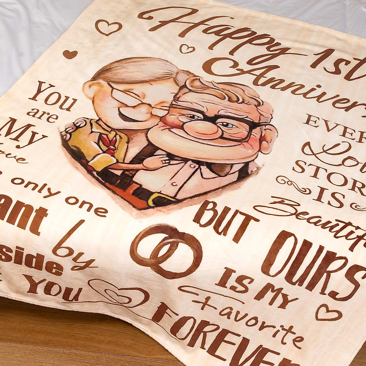 Wedding Anniversary Blanket 1 Year for Women Men - Happy 1st Anniversary 50" X 60" Soft Throw Blanket - Romantic Gift for Couple Wife Husband