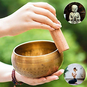 Andos Tibetan Singing Bowl Set Handcrafted in Nepal /Meditation Sound Bowl Set Helpful for Yoga Meditation Prayer Zen Chakra Healing Relaxation Therapy Mindfulness/Yoga Accessories/Bonus Gift Included