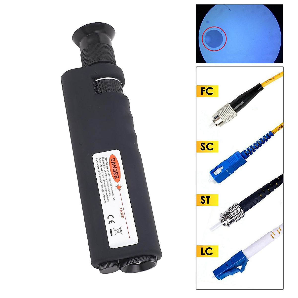 Fiber Optic Microscope Monocular Handheld Fiber Optic Inspection Microscope 400X Optical Communication Fiber Cable Inspection Microscope Magnifier Built-in Adapter Interface SC/LC/FC/ST