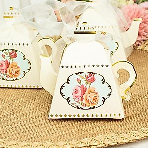 Efavormart 25 Pack | 4" Mini Teapot Favor Boxes Light Ivory Tea Time Gift Box with Ribbon