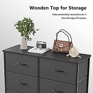 CubiCubi Dresser for Bedroom, 8 Drawer Storage Organizer Tall Wide Dresser for Bedroom Hallway, Sturdy Steel Frame Wood Top, Black Grey