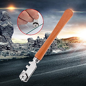 Wheel Glass Cutter,Professional Grade Glass Cutter Tool, Craft Cutting Kit with Wooden Handle,with 6 Cutting Blades,for Glass Bottles,Mirrors,Window Panes,Ceramic Tile