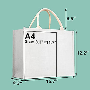 Offiper Bridesmaid Gift Bags, 3 Pack Large White Reusable Burlap Jute Totes with Handles Zipper Pocket, Gift Favors Bag Grocery Shopping Bag Blank Tote for DIY Beach Trip Party Welcome Bag for Wedding