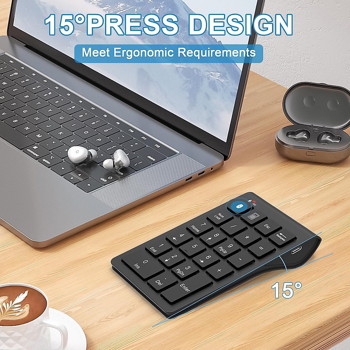 Bluetooth Number Pad Wireless & Wired 10 Key USB Keypad, Rechargeable Numpad for Laptops, Desktop, Computers Accessories Compatible with MacBook iPads ChromeBook EliteBook Notebook etc.
