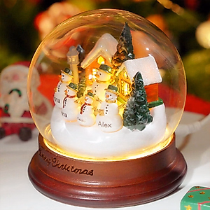 Personalized Light Up Snowman Crystal Ball Christmas Snow Globe Ornament with LED Light,Custom Family Name Glass Ball Christmas Night Light for Home Decor Desk Lamp Xmas Gifts (Snowman Crystal Ball)