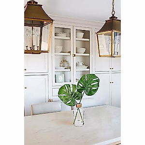 Artificial Monstera Plant in Glass Vase with Faux Water, 13.8" Fake Monstera Plant Real Touch Faux Monstera Leaves Greenery Stems for Home Office Farmhouse Wedding Centerpiece Décor