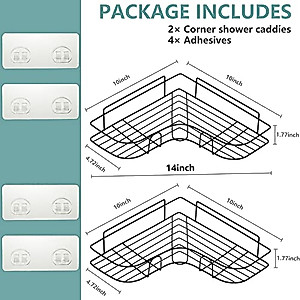 REFFU Corner Shower Caddy, 2 pack Adhesive Shower Organizer No Drilling, Rustproof Stainless-Steel Bathroom Shower Organizer Rack, Shower Storage for 90° Wall
