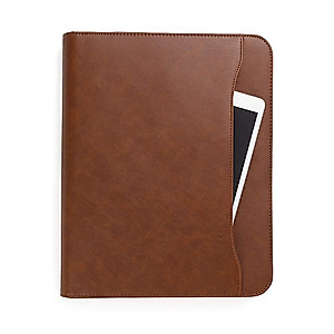 Forevermore Portfolios Portfolio Organizer - 3 Ring Binder with Notepad - 1.5 Inch Rings - Zippered Storage Pockets for Papers, Travel Documents, Presentation Folder, Cards, Passport, Tickets - Brown