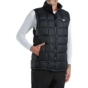 Reebok Men's Puffer Vest - Quilted Insulated Winter Vest - Sleeveless Bubble Jacket for Men (M-XXL), Size Large, Black
