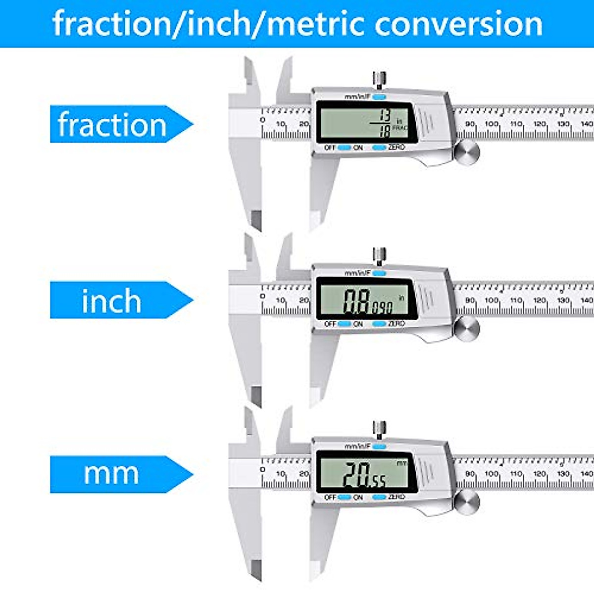 eSynic Digital Vernier Caliper 6 inch/150mm + Feeler Gauge Stainless Steel Electronic Caliper Fractions/Inch/Metric Micrometer Measuring Tool for Length Width Depth Inner Diameter Outer Diameter